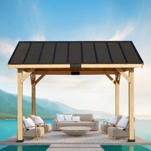 Erinnyees 12' x 11' Solid Spruce Wood Hardtop Gazebo with Waterproof Asphalt Roof for Lawn, Garden, Deck, Patio