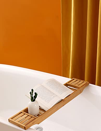 GANFANREN Bathroom Bathtub Rack Shelf Bath Bridge Caddy Bathtub Storage Rack Tray Bath Tub Towel Book Wine Holder Organizer