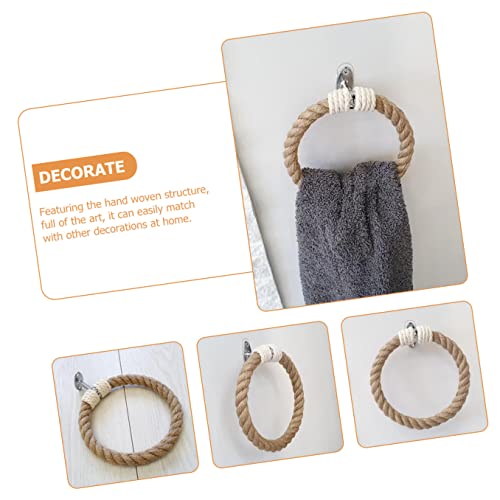 Veemoon Kitchen Rings Wooden Stand Wall-Mounted Bohemian Woven Decorative Accessories Hand Ring Bath Shower Design Storage Rope Bathroom Mount Holder Towel Bedroom Shape Rack Rustic