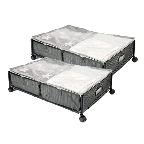 2PC Under Bed Storage Containers with Wheels,Metal Underbed Storage with Handle, Tool-free Assembly Foldable Under Bed Shoe Storage Organizer Bins Drawer for Bedroom Clothes Blankets Shoes ( Color : B