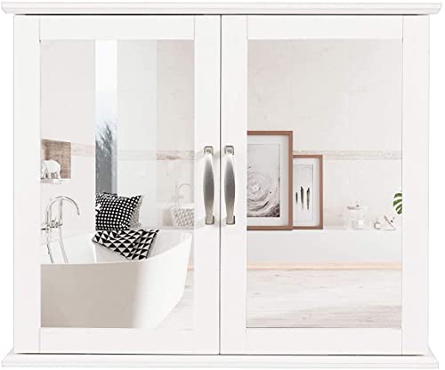 LUARANE Bathroom Medicine Cabinet, Wall Mounted Cabinet with Double Mirror Doors, Storage Organizer Cabinet with 2 Storage Shelves, Mirror Cabinet for Bathroom Entryway Living Room, White