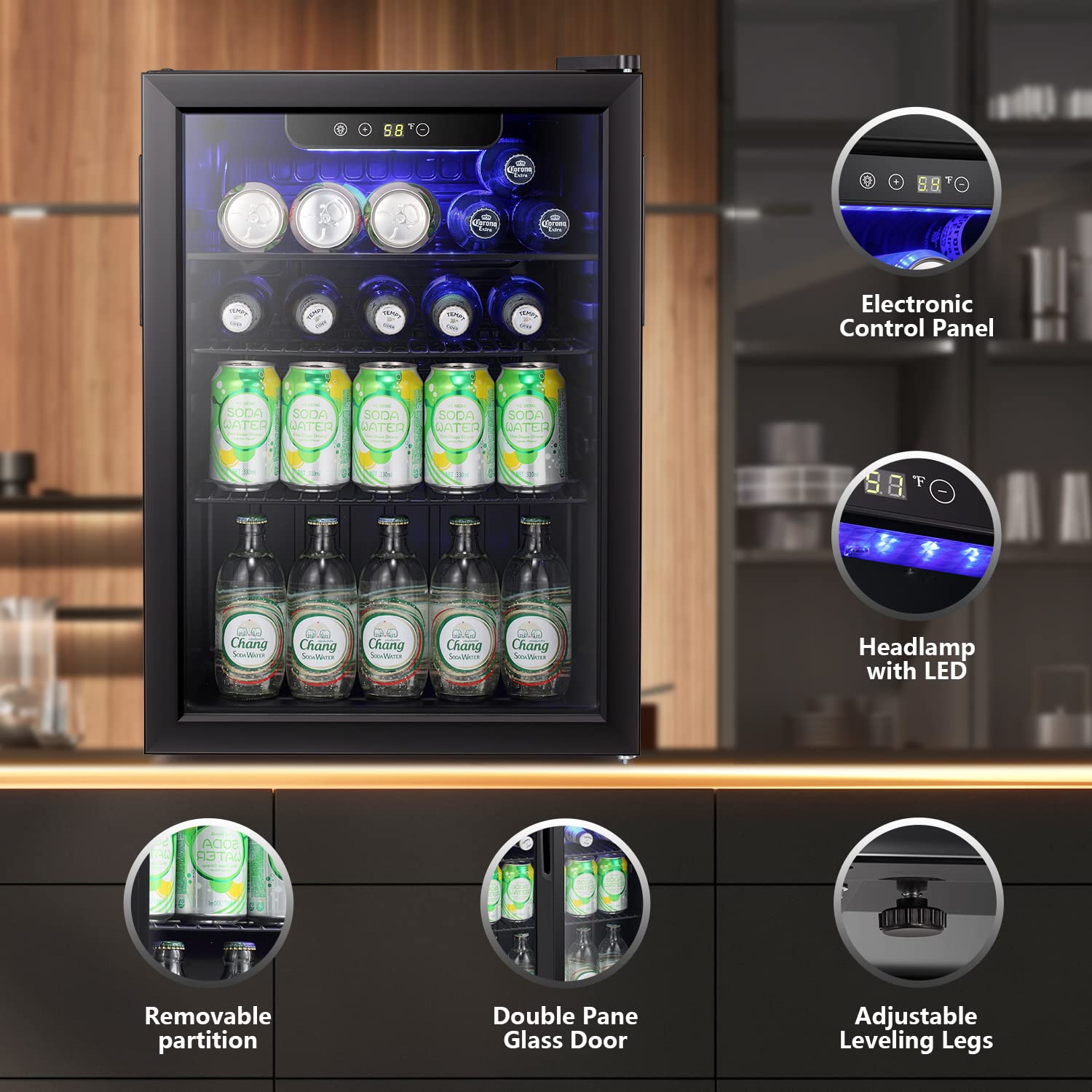 Xbeauty Beverage Refrigerator Cooler - 97CansMini Fridge Glass for Soda Beer or Wine double Glass Door Drink for Home and Bar,Adjust Temperature Freestanding Black Touch Control Panel,2.6Cu.Ft……