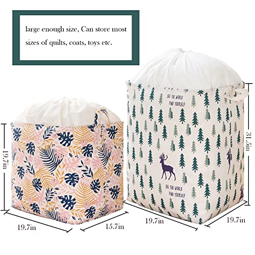 RUIBOER Clothes Storage Bag, 2 Pack Large Organizers set Cotton and linen Collection for Blankets socks dresses Comforters Bedding Clothing Pillow Reinforced Handle Thick Fabric (Bins)