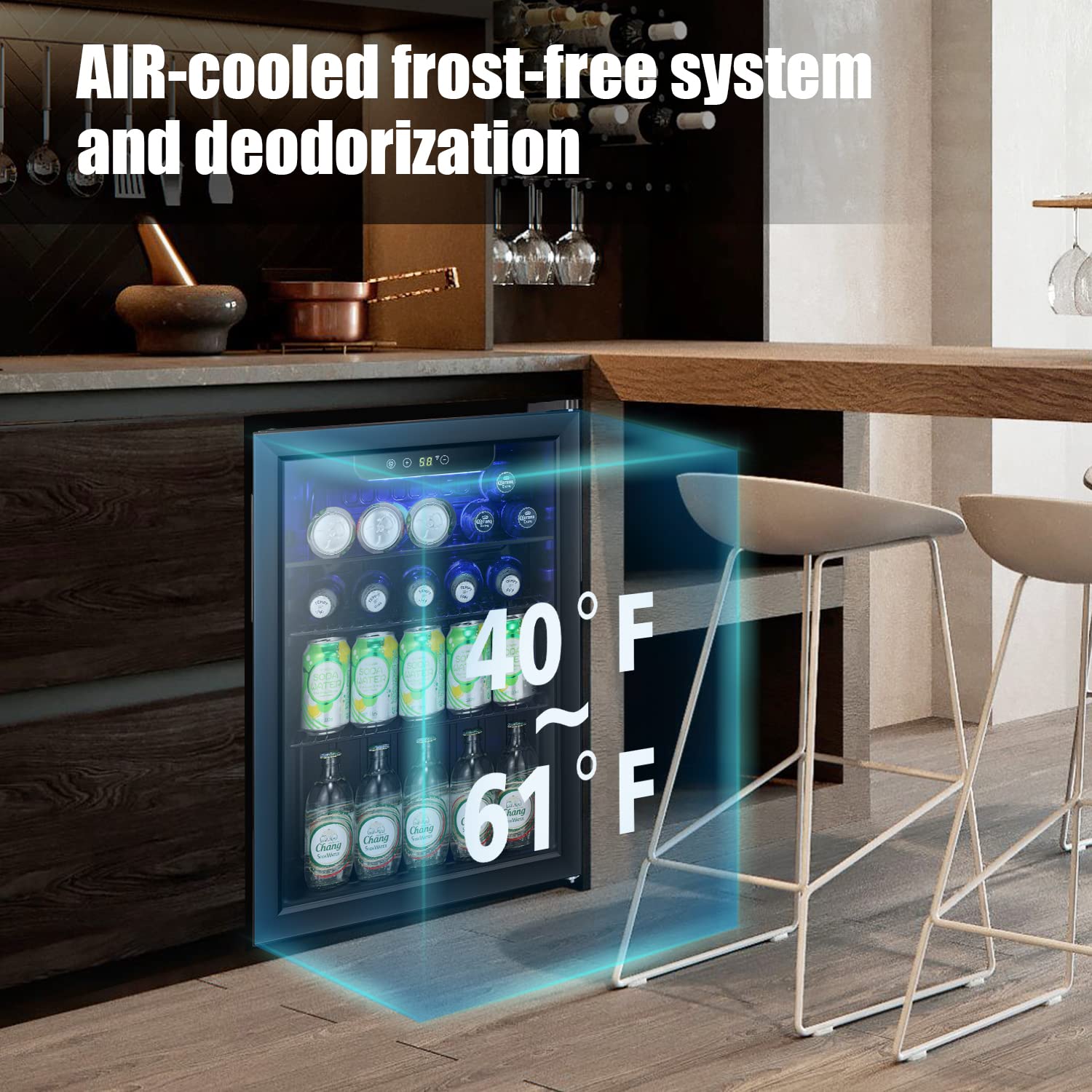 Xbeauty Beverage Refrigerator Cooler - 97CansMini Fridge Glass for Soda Beer or Wine double Glass Door Drink for Home and Bar,Adjust Temperature Freestanding Black Touch Control Panel,2.6Cu.Ft……