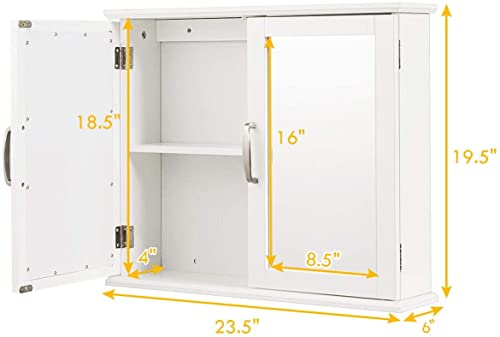 LUARANE Bathroom Medicine Cabinet, Wall Mounted Cabinet with Double Mirror Doors, Storage Organizer Cabinet with 2 Storage Shelves, Mirror Cabinet for Bathroom Entryway Living Room, White