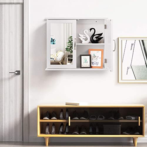 LUARANE Bathroom Medicine Cabinet, Wall Mounted Cabinet with Double Mirror Doors, Storage Organizer Cabinet with 2 Storage Shelves, Mirror Cabinet for Bathroom Entryway Living Room, White