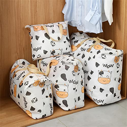 Elainilye 4pack Large Capacity Comforter Storage Bag, Milk Cow Printed, Reinforced Handle, Waterproof Closet Underbed Organizer Bag, Container Bag for Clothing Bedding, Travel Zipper Bag (white)