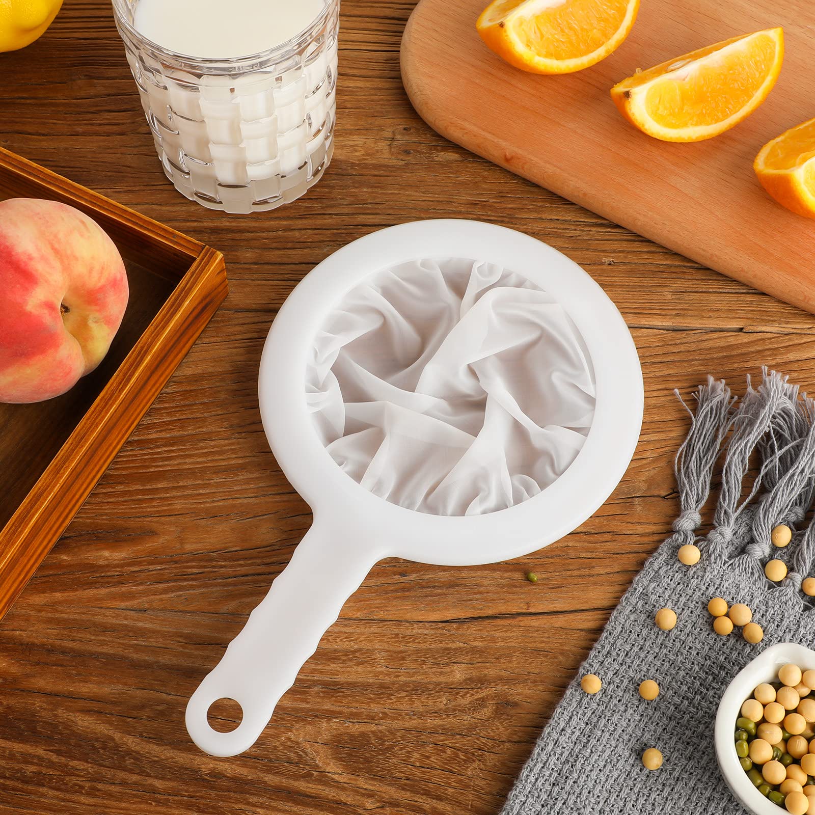 Zopeal 2 Pieces Ultra Fine Mesh Strainer Nylon Food Juice Strainer Yogurt Mesh Sieve Plastic Colander with Handle Mini Brine Shrimp Separation Net for Kitchen(100/400 Mesh)