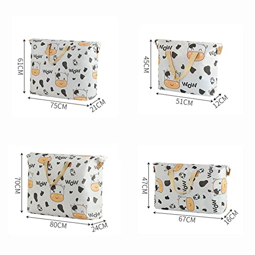 Elainilye 4pack Large Capacity Comforter Storage Bag, Milk Cow Printed, Reinforced Handle, Waterproof Closet Underbed Organizer Bag, Container Bag for Clothing Bedding, Travel Zipper Bag (white)