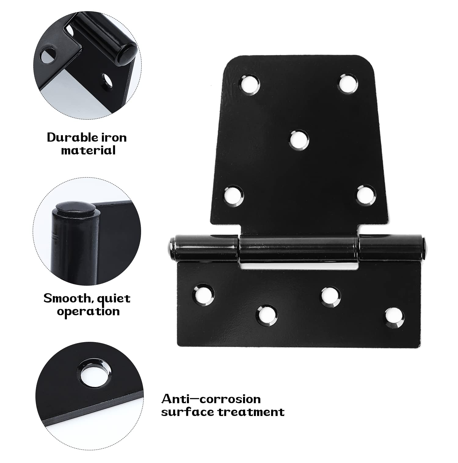 3.5 inch Heavy Duty Gate Hinges 4 Pack, Extra Thickness Black Iron Door Hinges for Shed Barn Wood Fence Gate (Screws Included)
