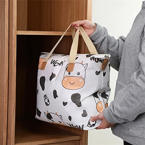 Elainilye 4pack Large Capacity Comforter Storage Bag, Milk Cow Printed, Reinforced Handle, Waterproof Closet Underbed Organizer Bag, Container Bag for Clothing Bedding, Travel Zipper Bag (white)