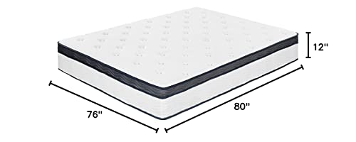PrimaSleep 12 inch Euro Top Spring Mattress,White,Comfort Layers,Dark Green Piping, (King)