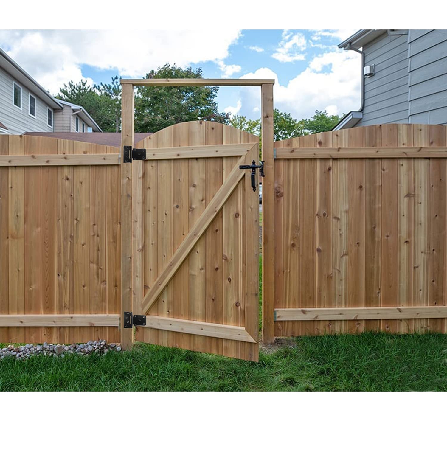 3.5 inch Heavy Duty Gate Hinges 4 Pack, Extra Thickness Black Iron Door Hinges for Shed Barn Wood Fence Gate (Screws Included)