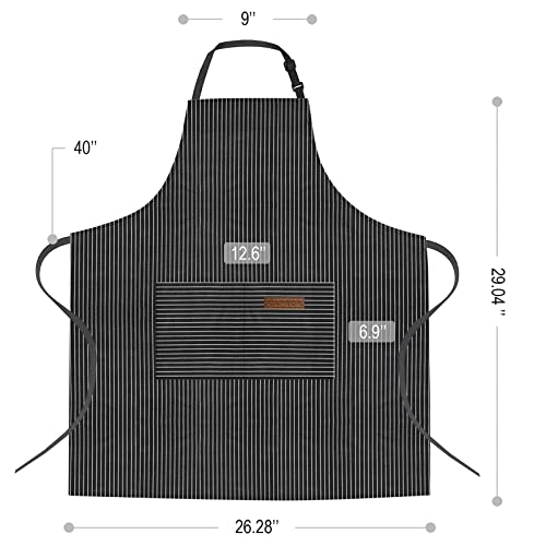Yiclick [2 Pack] Chef Cooking Kitchen Apron with Pockets for Women Men, Waterproof Adjustable Cotton Bib Apron For Baking Garden BBQ Mothers Day Kitchen Gifts (Black&White)