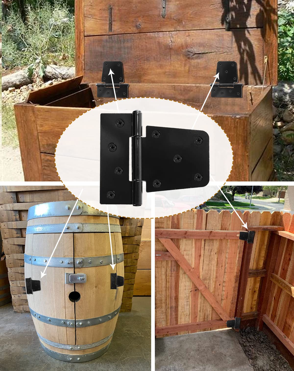 3.5 inch Heavy Duty Gate Hinges 4 Pack, Extra Thickness Black Iron Door Hinges for Shed Barn Wood Fence Gate (Screws Included)