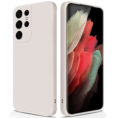 GiiYoon Silicone Case Compatible with Samsung Galaxy S21 Ultra 5G, Full Body Silky Soft Touch Phone Case with Camera Protection, Shockproof Cover with Microfiber Lining, Off White