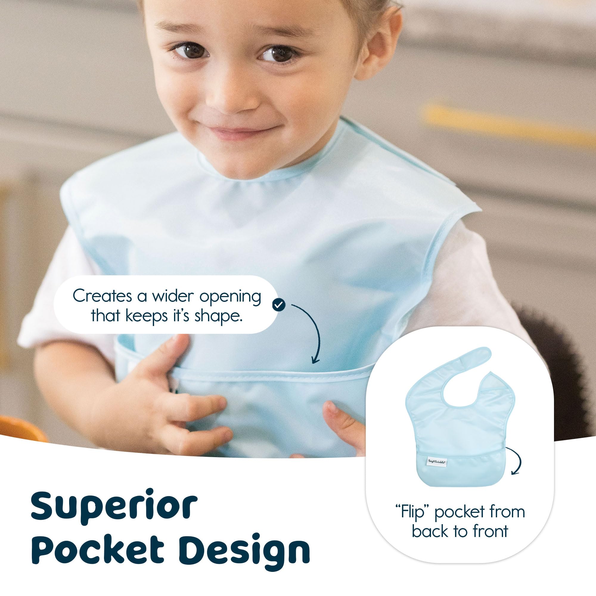 Tiny Twinkle Mess-Proof Baby Bib - Waterproof Bib for Baby Boy or Girl - Machine Washable - Adjustable Closure - PVC, BPA, & Phthalate Free - Great for Travel - Baby Food Bibs (3 Pack, Space)