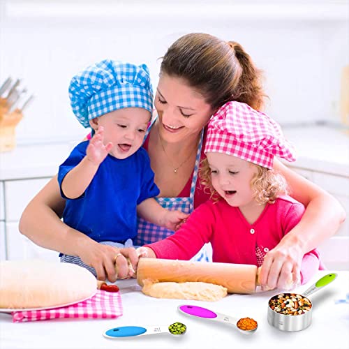 Measuring Cups & Spoons Set of 16, Wildone Premium Stainless Steel Measuring Cups and Measuring Spoons with Colored Silicone Handle, Including 8 Nesting Cups, 8 Spoons, for Dry and Liquid Ingredient