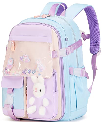 nine-tailed fox Bunny Backpack for Girls,Cute Backpack Little Girl Kindergarten Preschool Elementary School Bookbag Set (Only Backpack Blue)