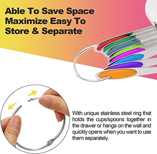 Measuring Cups & Spoons Set of 16, Wildone Premium Stainless Steel Measuring Cups and Measuring Spoons with Colored Silicone Handle, Including 8 Nesting Cups, 8 Spoons, for Dry and Liquid Ingredient