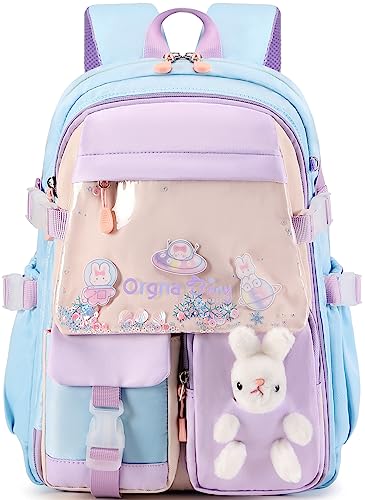 nine-tailed fox Bunny Backpack for Girls,Cute Backpack Little Girl Kindergarten Preschool Elementary School Bookbag Set (Only Backpack Blue)