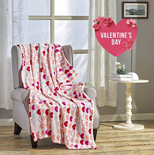 Décor&More Amor Eterno Be Mine Love Collection Valentine's Day Heart Ultra Plush Throw Blanket (50" x 60") - Be Mine