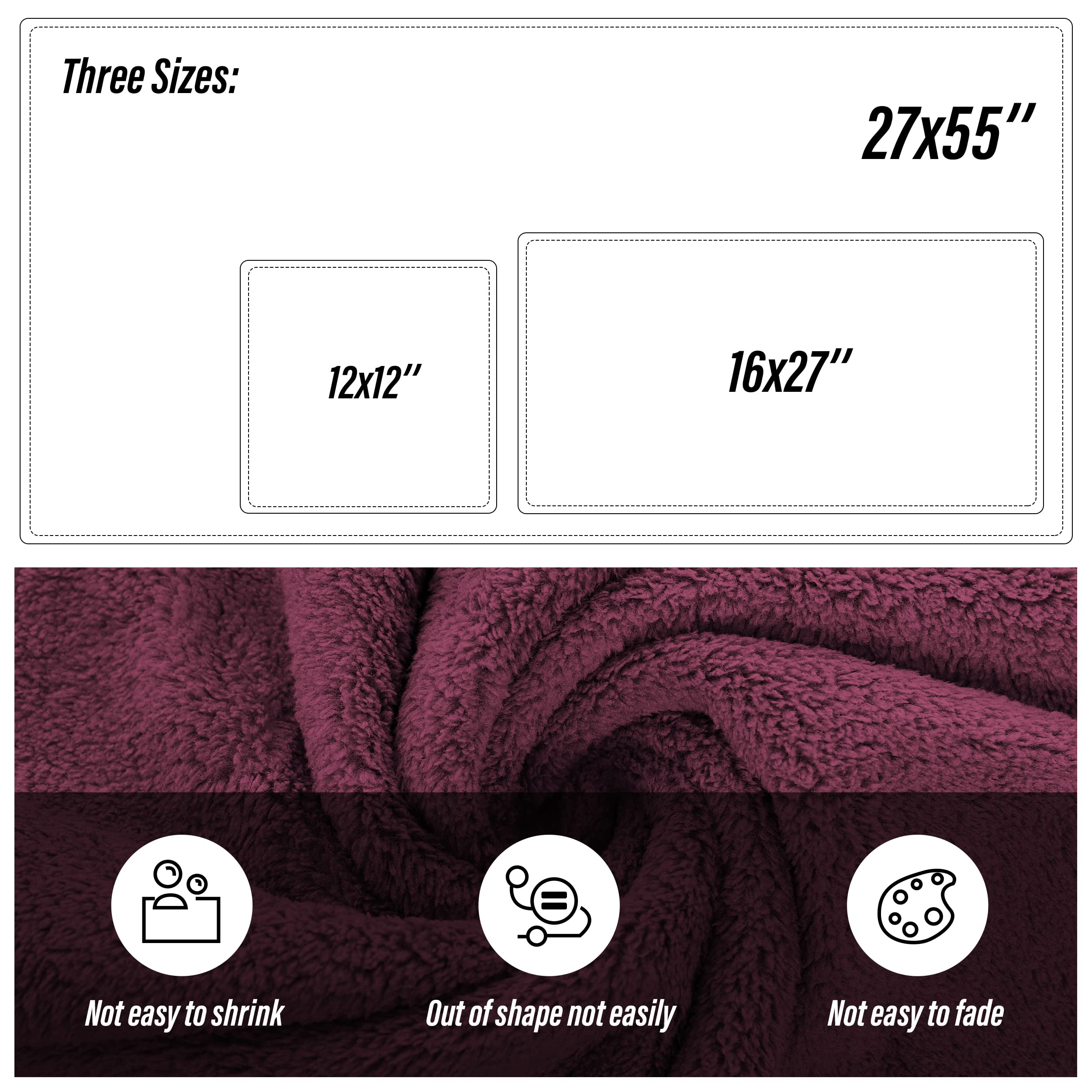 MOONQUEEN Ultra Soft Microfiber Coral Velvet Towel Set - Quick Drying, 2 Bath Towels, 2 Hand Towels, 2 Washcloths - Burgundy, 6 Pcs