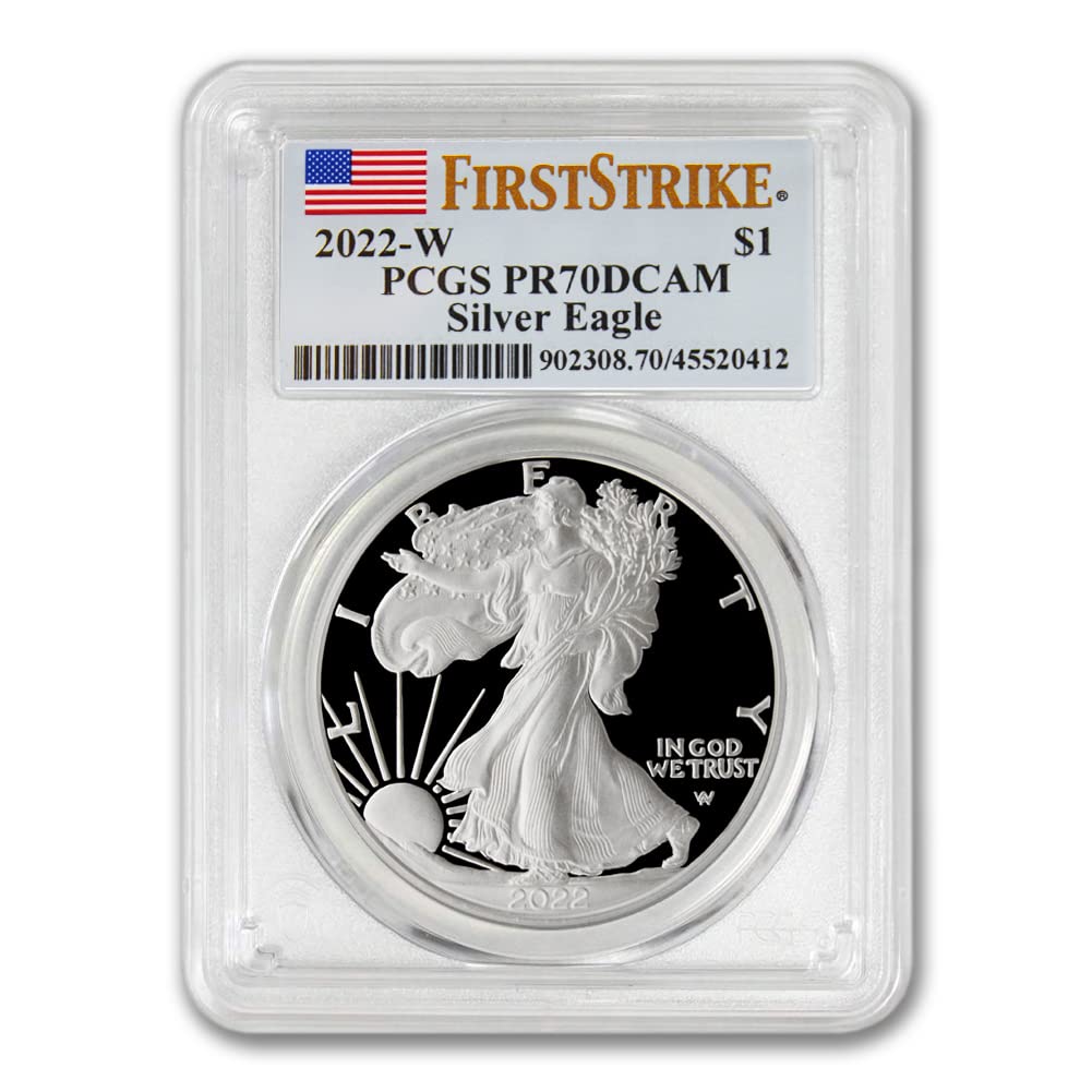 2022 W 1 oz Proof American Silver Eagle PR-70 Deep Cameo (PR70DCAM - First Strike - Flag Label) $1 PCGS Mint State