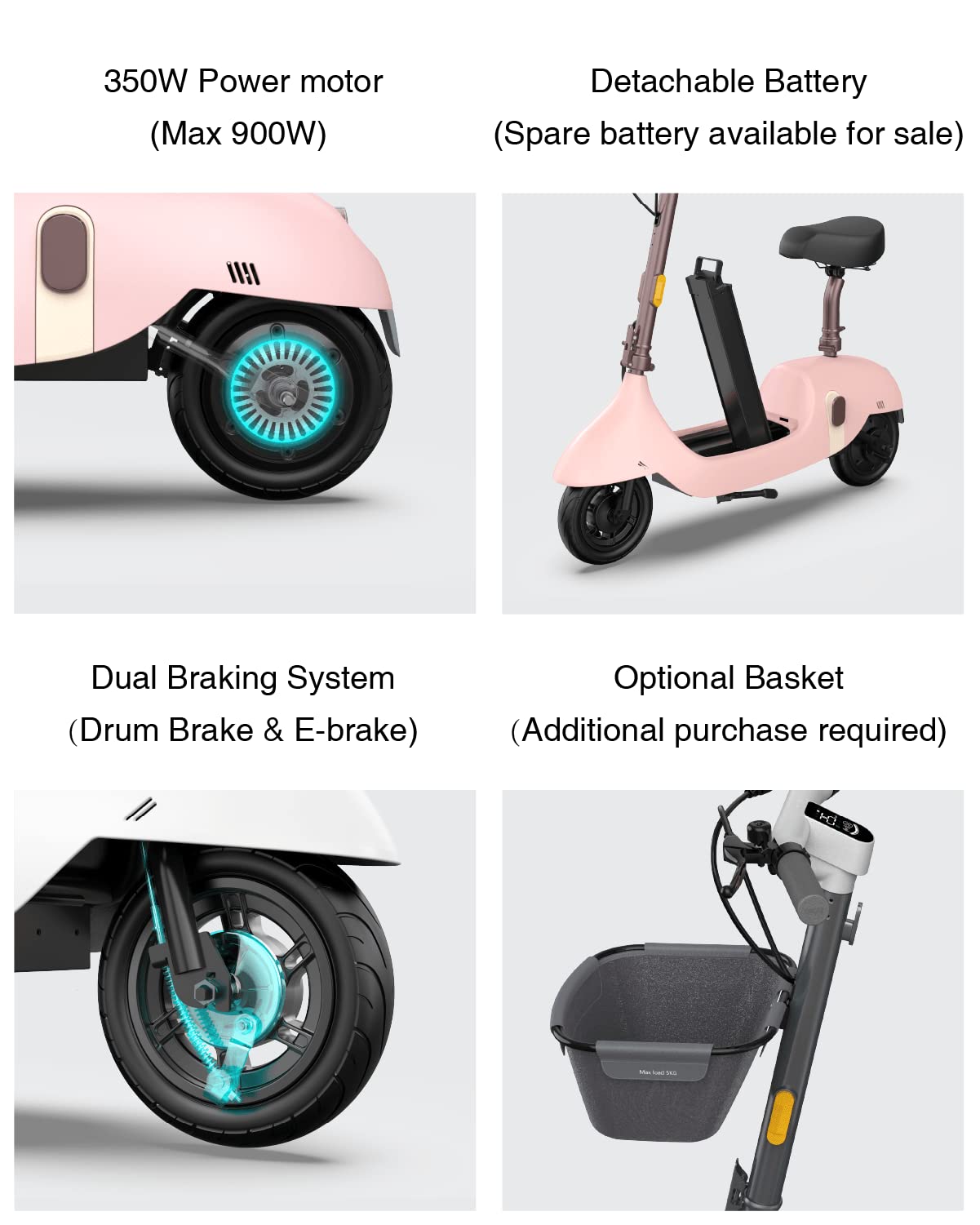 OKAI | Ceetle Pro | Electric Scooter with Seat | Up to 35 Miles Range | 15.5MPH | Stylish Moped Scooter | 10 inch Vacuum Tires | White | UL 2272 Certified