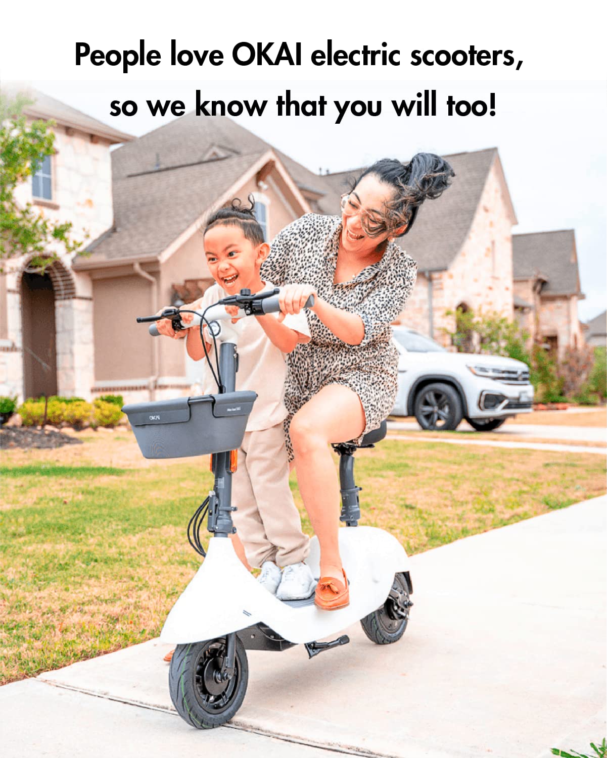 OKAI | Ceetle Pro | Electric Scooter with Seat | Up to 35 Miles Range | 15.5MPH | Stylish Moped Scooter | 10 inch Vacuum Tires | White | UL 2272 Certified