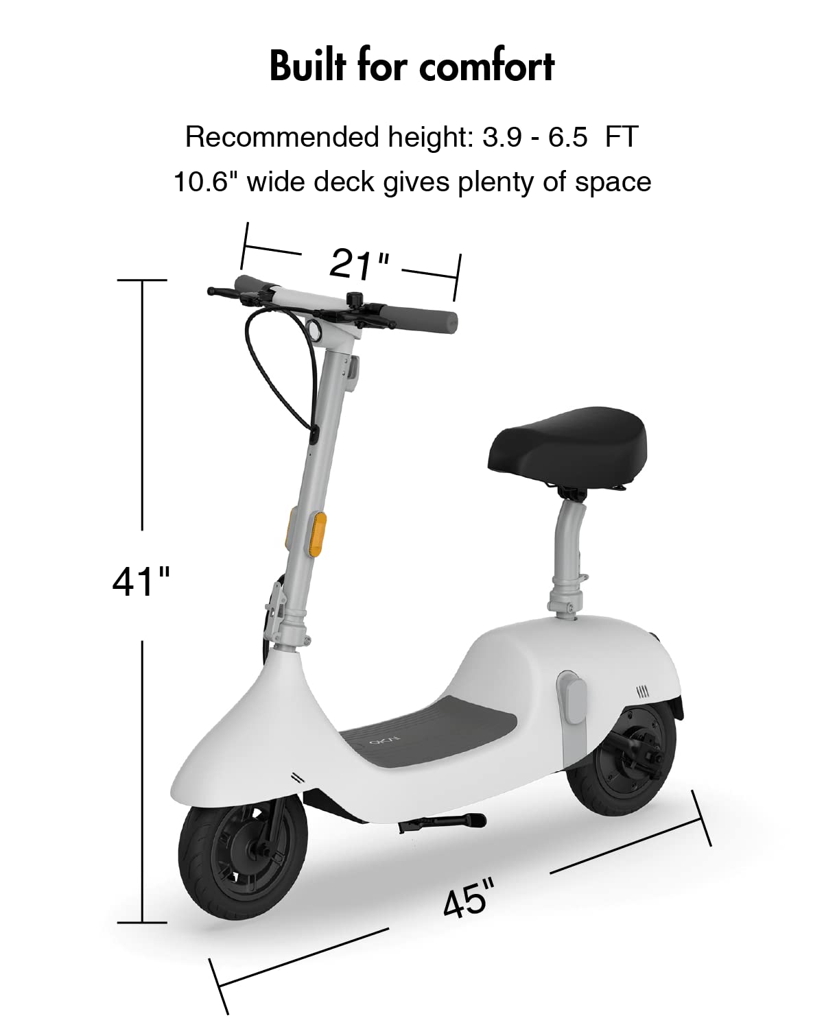 OKAI | Ceetle Pro | Electric Scooter with Seat | Up to 35 Miles Range | 15.5MPH | Stylish Moped Scooter | 10 inch Vacuum Tires | White | UL 2272 Certified