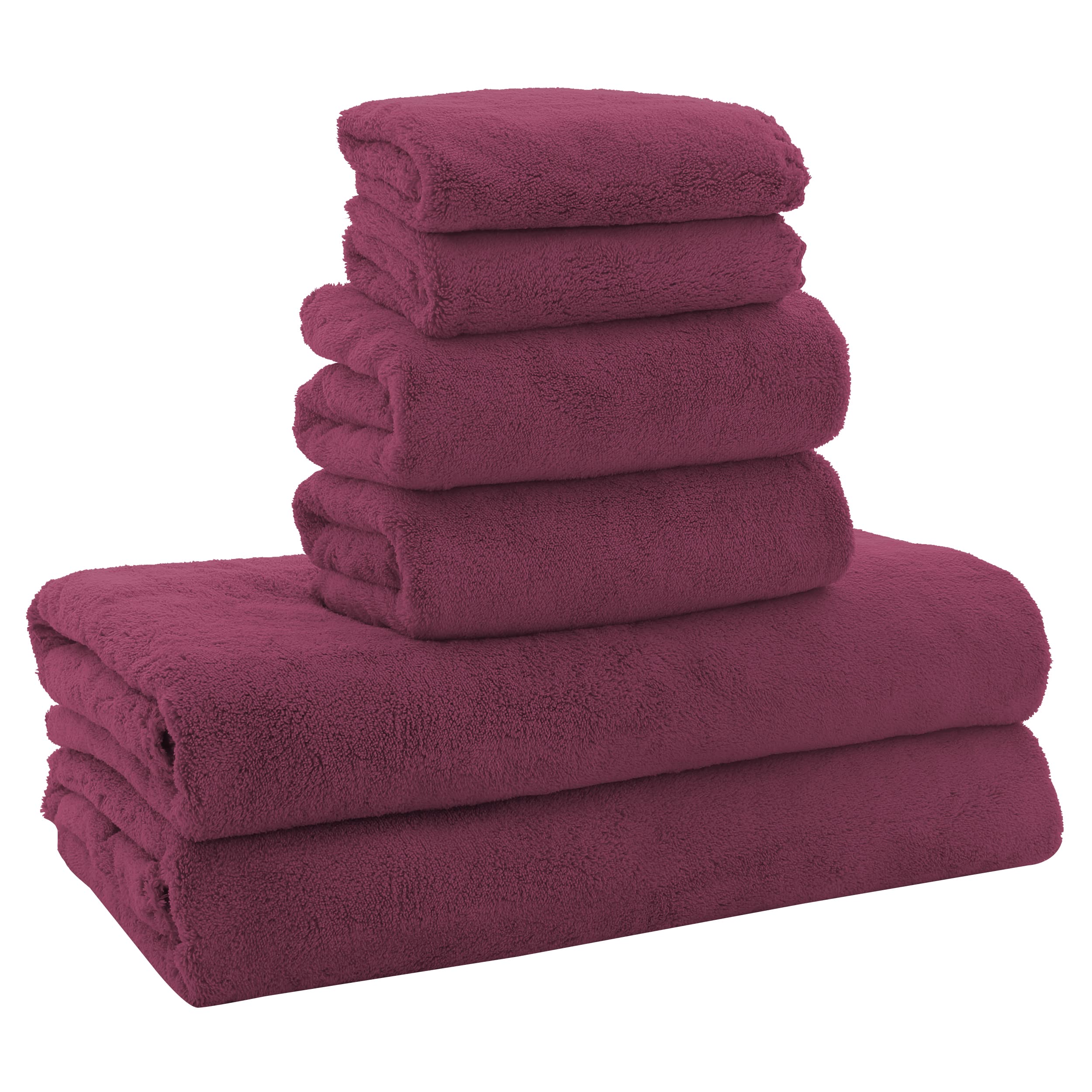 MOONQUEEN Ultra Soft Microfiber Coral Velvet Towel Set - Quick Drying, 2 Bath Towels, 2 Hand Towels, 2 Washcloths - Burgundy, 6 Pcs