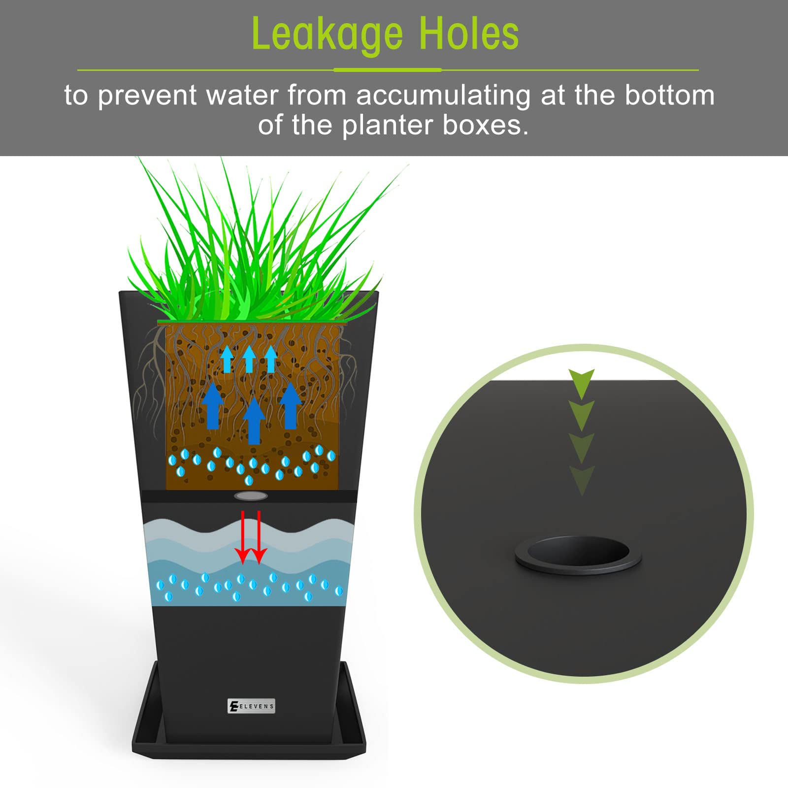 Elevens 28" Outdoor Planter Larger Flower Pots Indoor Modern Tapered Square Outdoor Planter Indoor and Outdoor Flower Pots for Front Door, Patio and Deck（2 Packs）