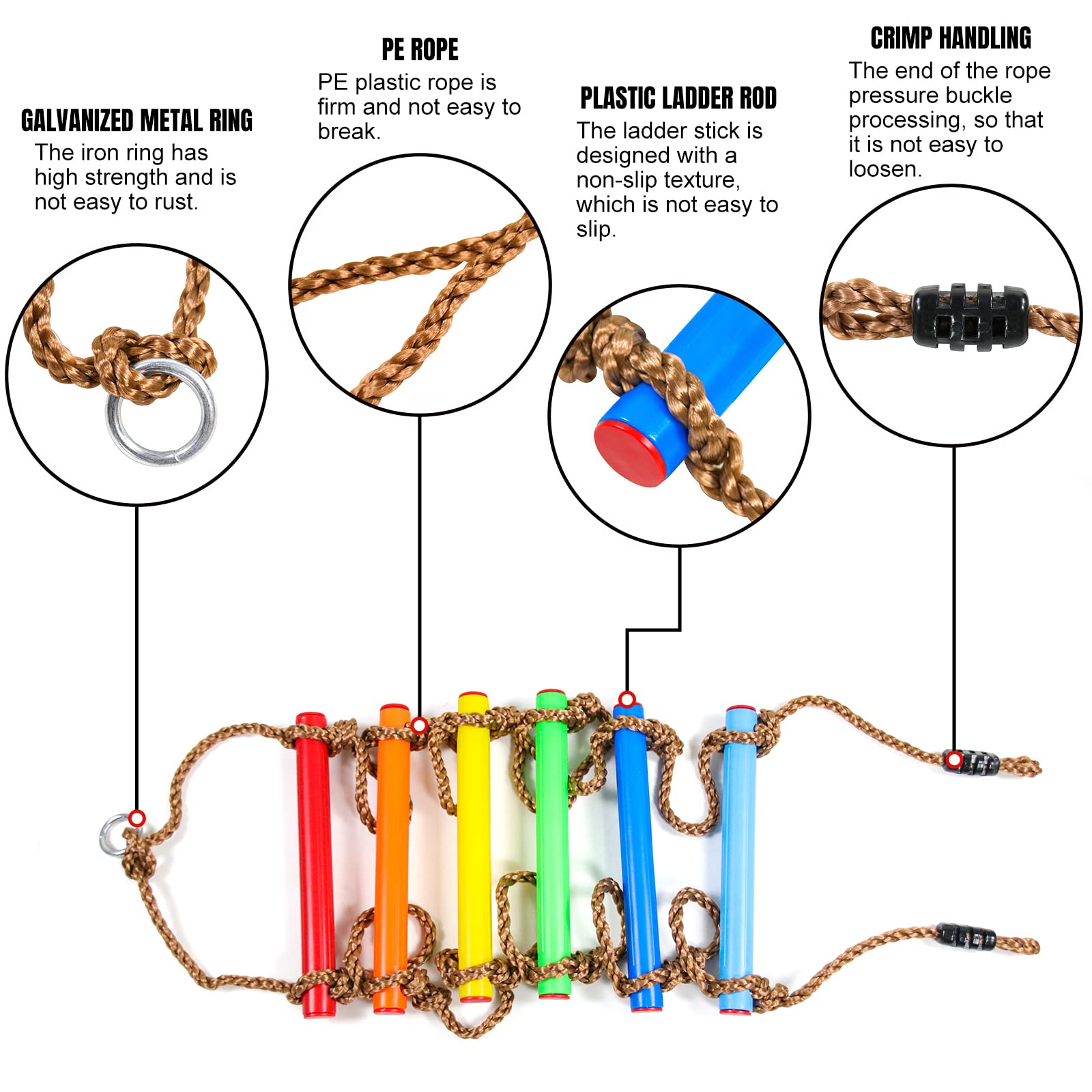 Perantlb 6.8ft Climbing Rope Ladder for Kids or Adult - Climbing Game for Swing Accessories - Tree House, Playground, Play Set for Boys Children