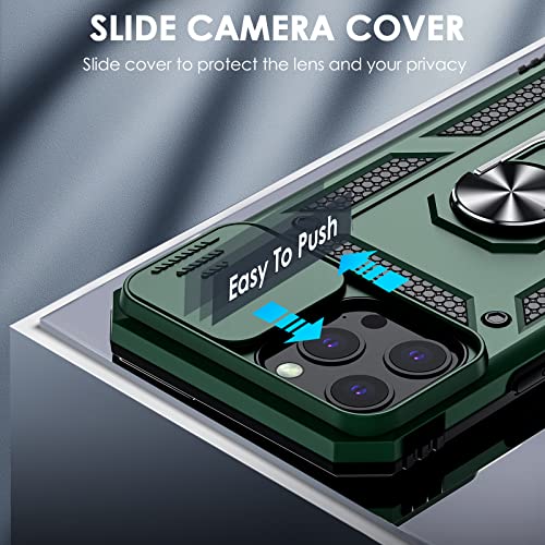 Fewdew for iPhone 13 Pro Max Stand Case with Slide Camera Cover & Kickstand, Military Grade Shockproof Heavy Duty Protective Cover Case for iPhone 13 Pro Max 6.7 inch 2021 Alpine Green