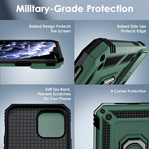 Fewdew for iPhone 13 Pro Max Stand Case with Slide Camera Cover & Kickstand, Military Grade Shockproof Heavy Duty Protective Cover Case for iPhone 13 Pro Max 6.7 inch 2021 Alpine Green