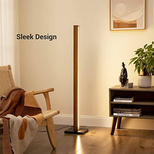 EDISHINE Wooden Corner Floor Lamp, Sleek Dimmable LED Atmosphere Lamp, Minimalist Standing Mood Lighting for Living Room, Bedroom, Studio, Office, 3000K Warm Light, 46"
