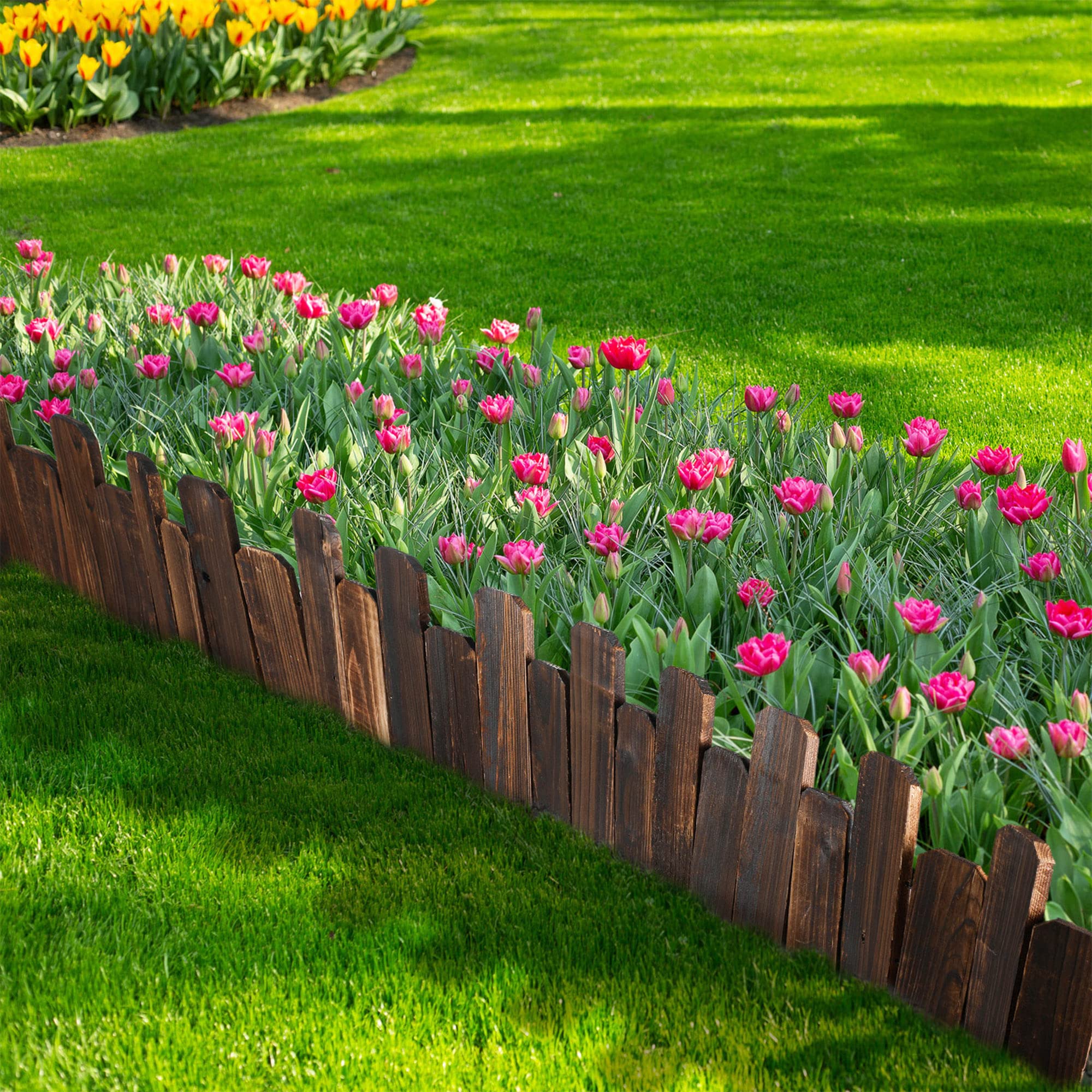 Bucherry 1 Pc Wood Garden Edging Border No Dig Landscape Edging Anti Corrosive Lawn Picket Fence with Gloves Decorative Flower Bed for Yard Patio Pathway Tree Outdoor 7.9 x 47 Inches