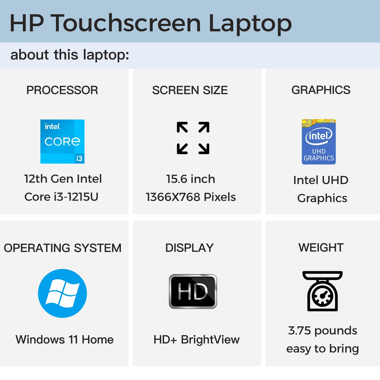 HP 2023 15.6" HD Touchscreen Laptop, Intel Core i3-1215U (Beat i5-1135G7), 16GB RAM, 512GB SSD, Intel UHD Graphics, WiFi, Bluetooth, HDMI, USB-A&C, Long Battery Life, Windows 11 Home, Silver
