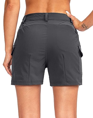 Pudolla Women's Golf Hiking Shorts 4.5" Quick Dry Summer Shorts for Women Work Travel Walk Outdoor with Pockets(Dark Grey X-Large)