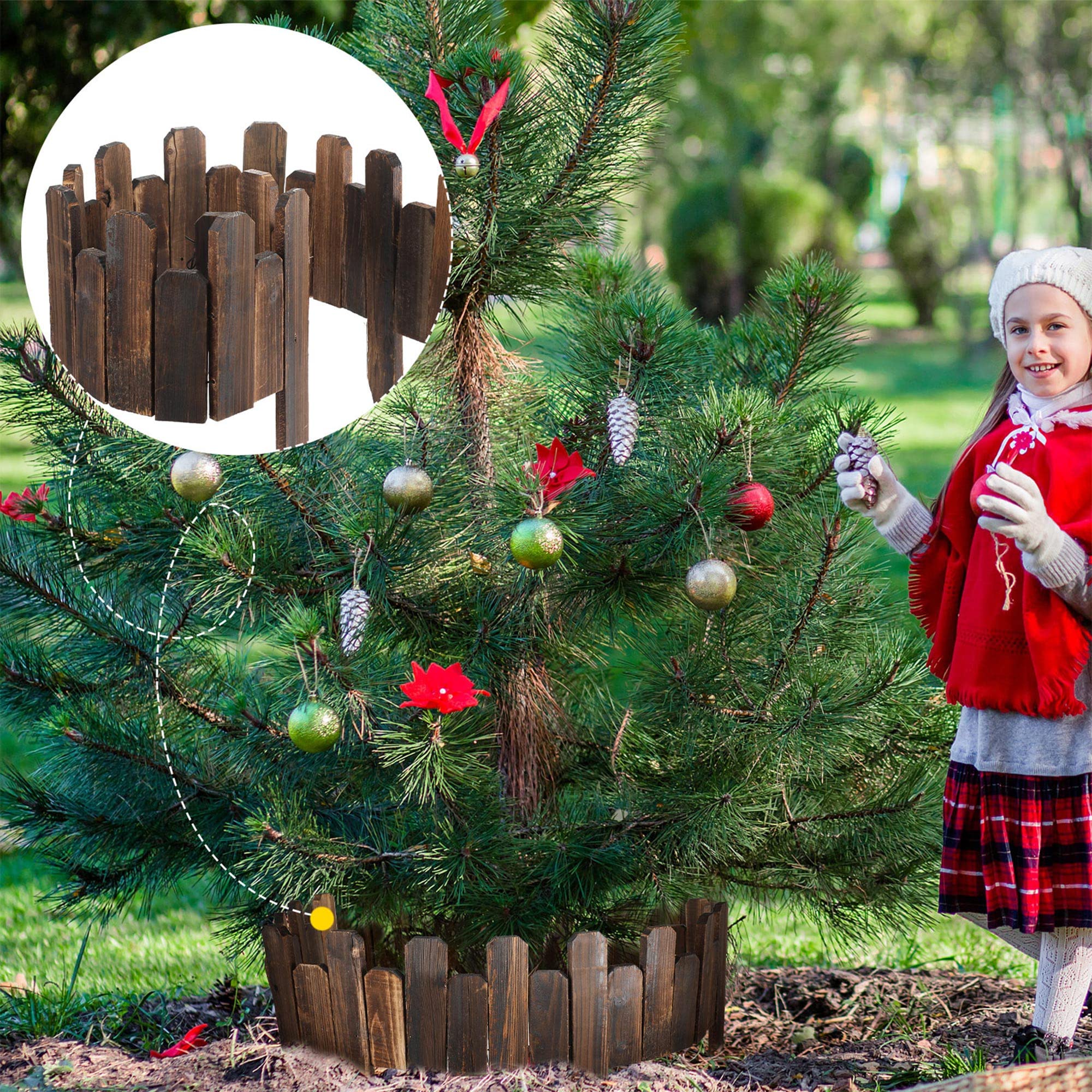 Bucherry 1 Pc Wood Garden Edging Border No Dig Landscape Edging Anti Corrosive Lawn Picket Fence with Gloves Decorative Flower Bed for Yard Patio Pathway Tree Outdoor 7.9 x 47 Inches