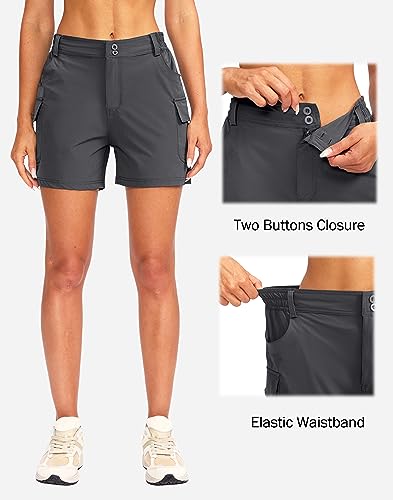 Pudolla Women's Golf Hiking Shorts 4.5" Quick Dry Summer Shorts for Women Work Travel Walk Outdoor with Pockets(Dark Grey X-Large)