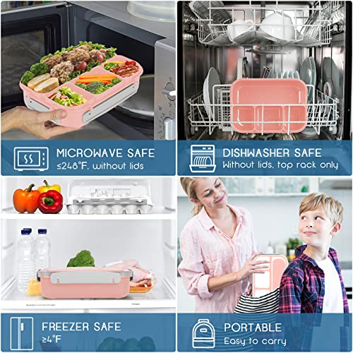 Zekloca Bento Box, 1300ML 4 Compartment Lunch Box Kids, Leak-Proof Design, Microwave/Dishwasher/Freezer Safe, BPA Free, Pink
