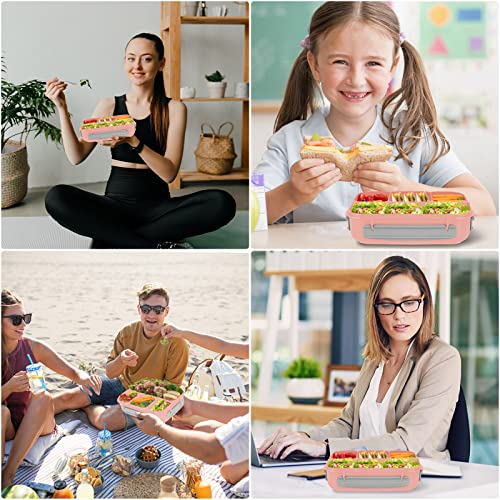 Zekloca Bento Box, 1300ML 4 Compartment Lunch Box Kids, Leak-Proof Design, Microwave/Dishwasher/Freezer Safe, BPA Free, Pink