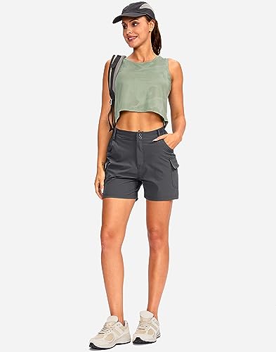 Pudolla Women's Golf Hiking Shorts 4.5" Quick Dry Summer Shorts for Women Work Travel Walk Outdoor with Pockets(Dark Grey X-Large)
