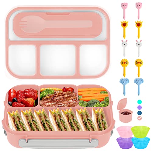 Zekloca Bento Box, 1300ML 4 Compartment Lunch Box Kids, Leak-Proof Design, Microwave/Dishwasher/Freezer Safe, BPA Free, Pink