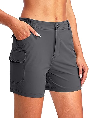 Pudolla Women's Golf Hiking Shorts 4.5" Quick Dry Summer Shorts for Women Work Travel Walk Outdoor with Pockets(Dark Grey X-Large)