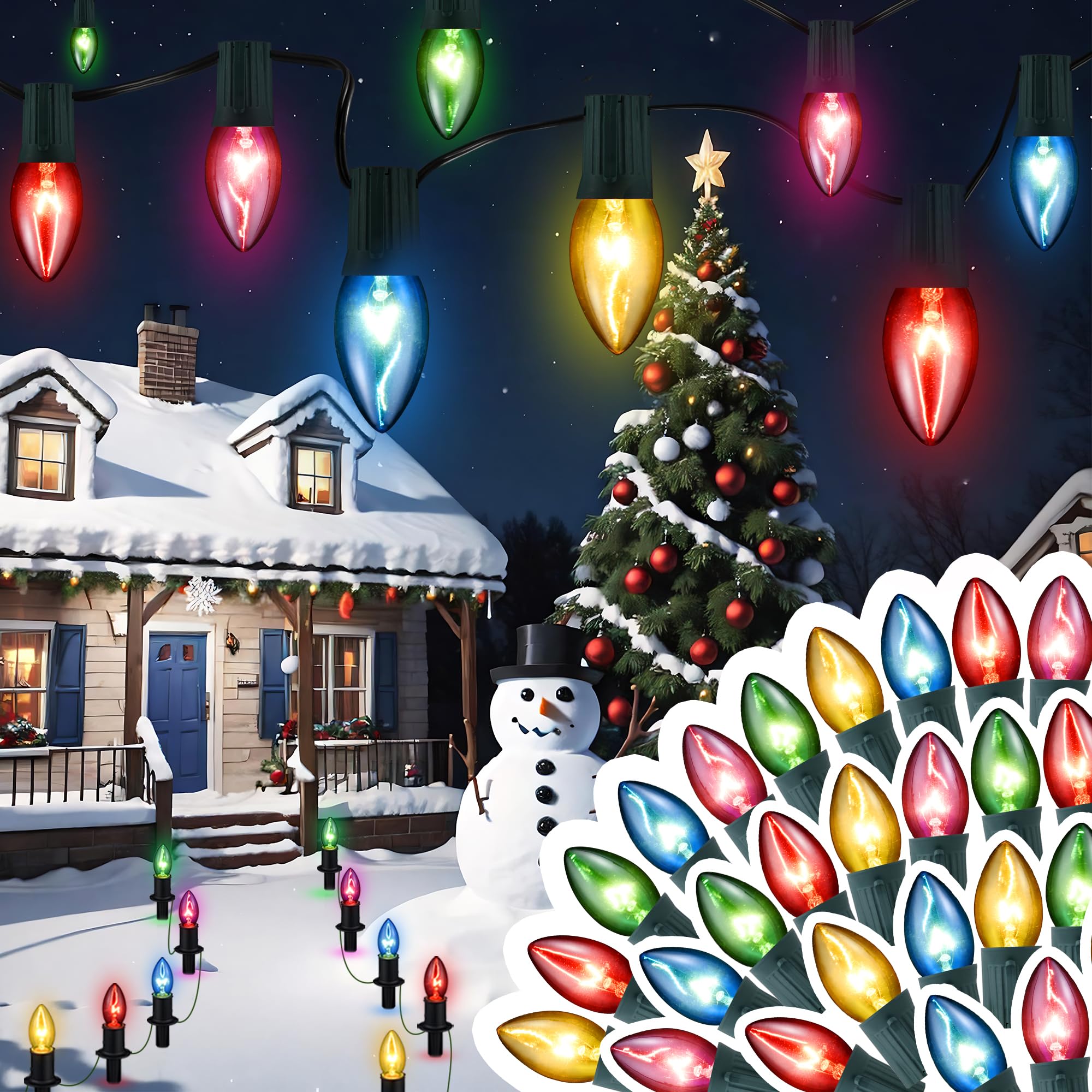 TIORIY Christmas Pathway Lights Outdoor 29ft, 25 Packs C9 Christmas Walkway Lights with Stakes for Outside, Multicolor Xmas Pathway Lights for Christmas Outdoor Decorations