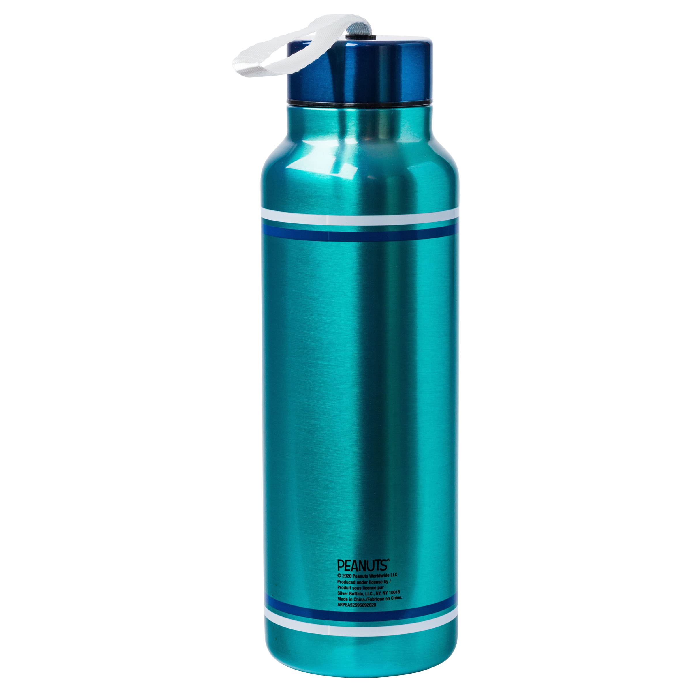 Silver Buffalo Peanuts Snoopy Collegiate Stainless Steel Water Bottle with Strap, 27 Ounces