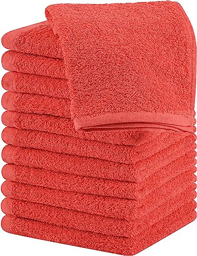 Utopia Towels 12 Pack Cotton Washcloths Set - 100% Ring Spun Cotton, Premium Quality Flannel Face Cloths, Highly Absorbent and Soft Feel Fingertip Towels (Coral)